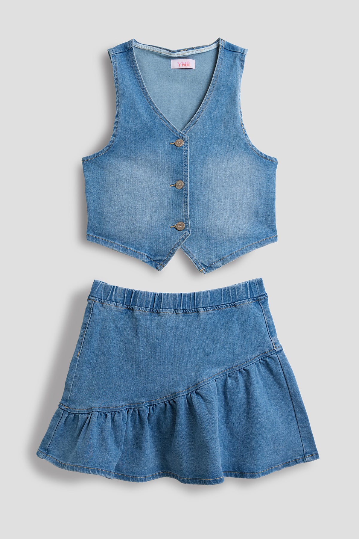 Girls Denim Vest & Ruffle Skirt Set from GIRLS – YMI JEANS
