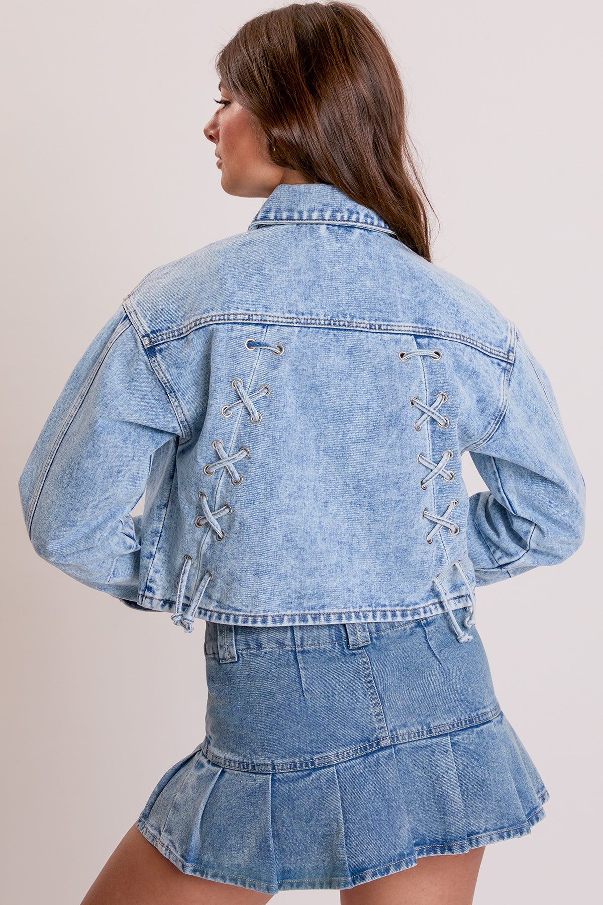 Women's Cropped Lace Up Back Denim Jacket from YMI – YMI JEANS