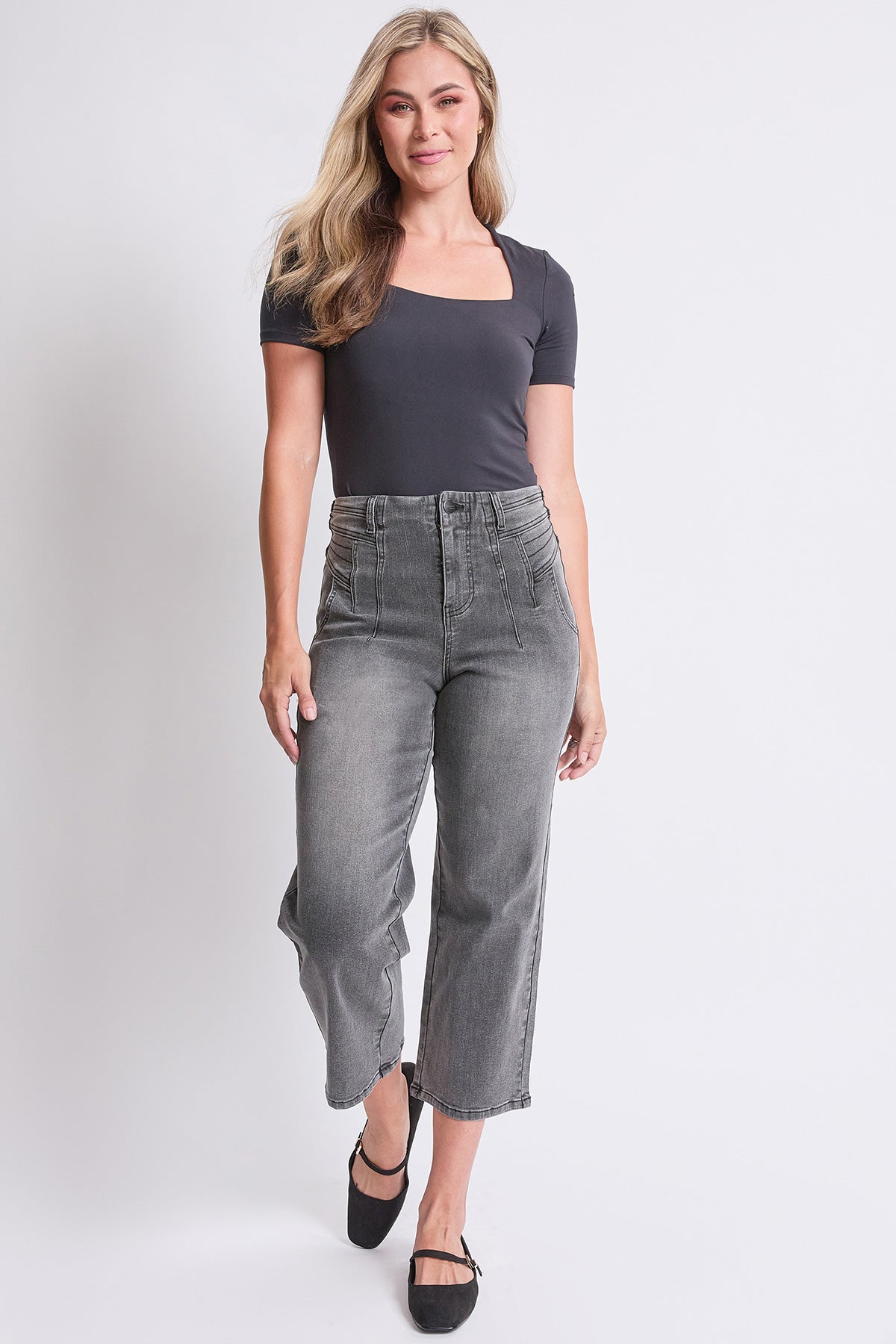 Women's High Rise Crop Detailed Wide Leg Jeans from ROYALTY – YMI JEANS