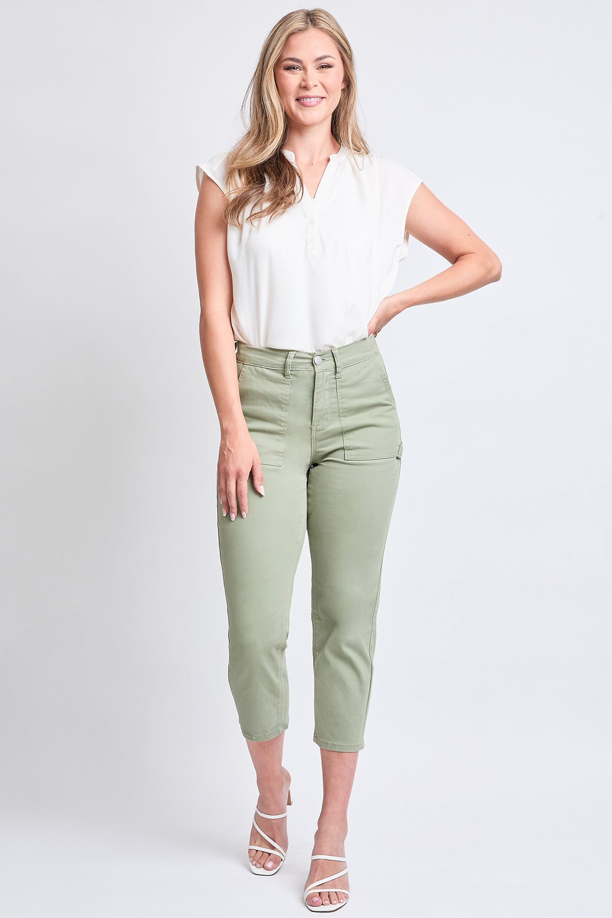 Women's High Rise Cropped Elastic Waistband Tummy Control Pant from ...
