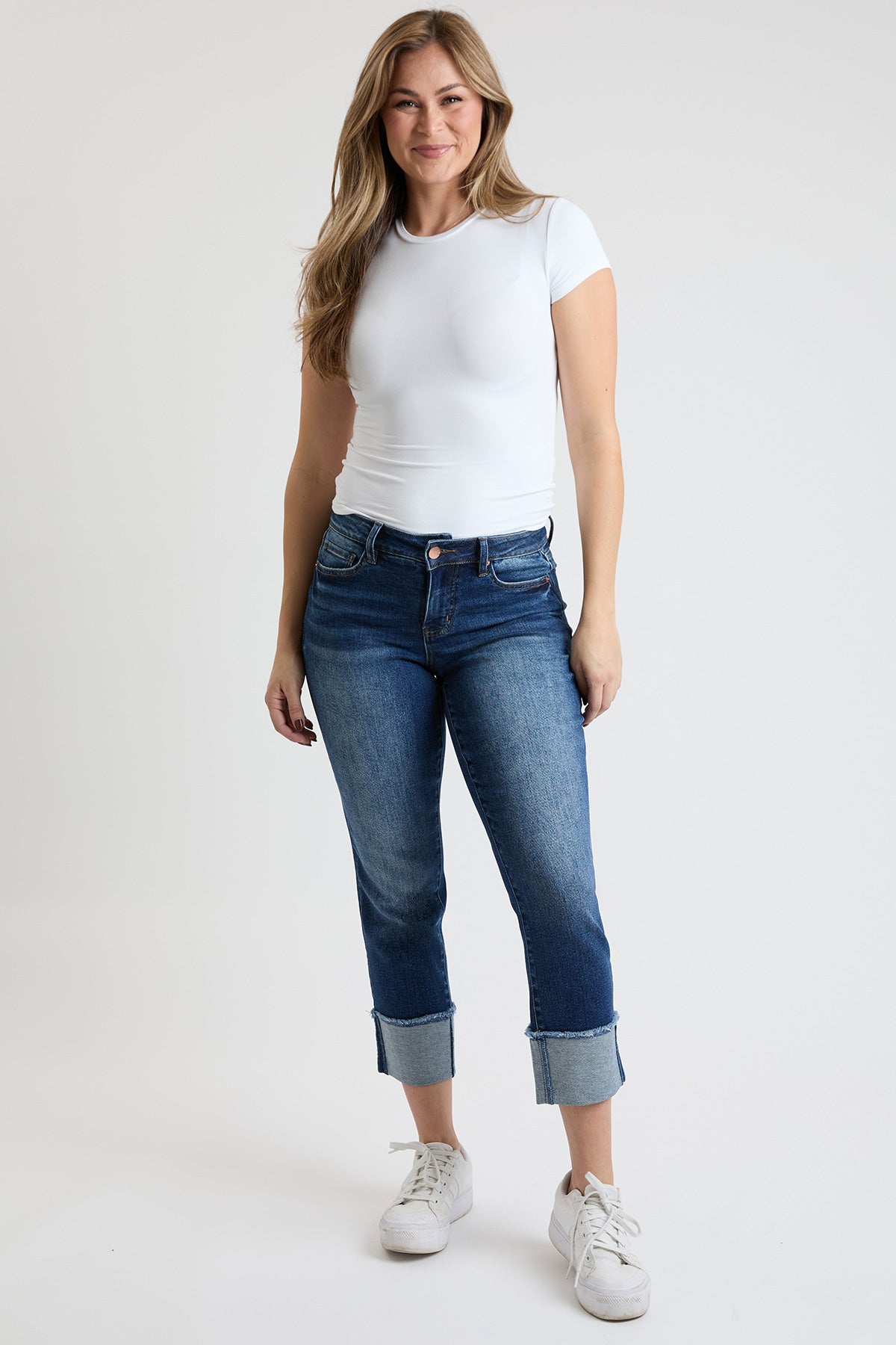 Women's Premium Stretch Cropped Mega Cuff Jeans from ROYALTY – YMI JEANS