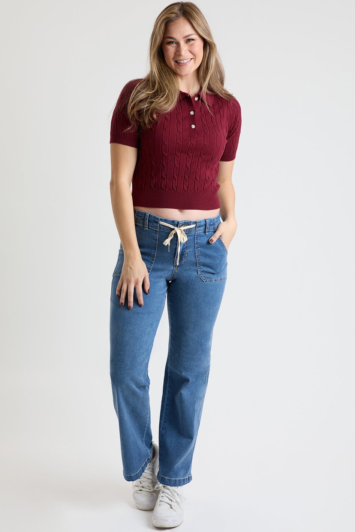 Women's Mid Rise Tie Front Wide Leg Jeans from ROYALTY – YMI JEANS